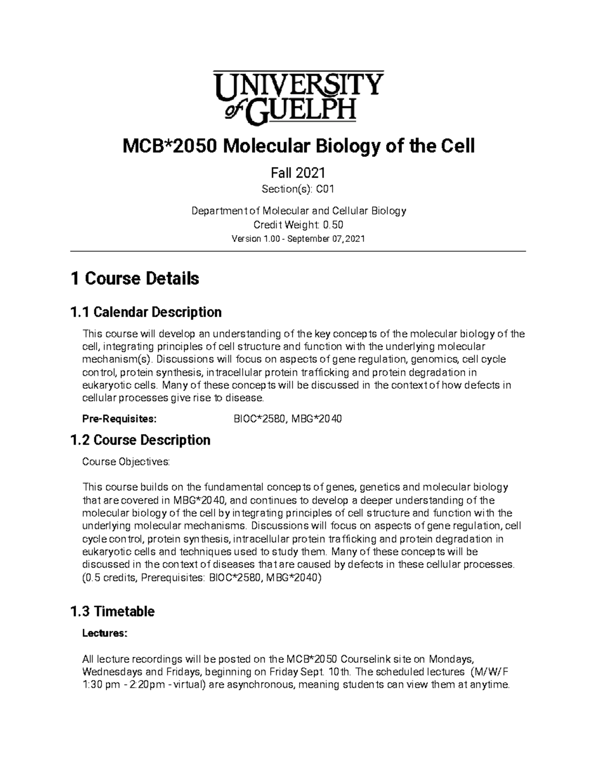 MCB2050 Course Outline - MCB 2050 - U of G - Studocu