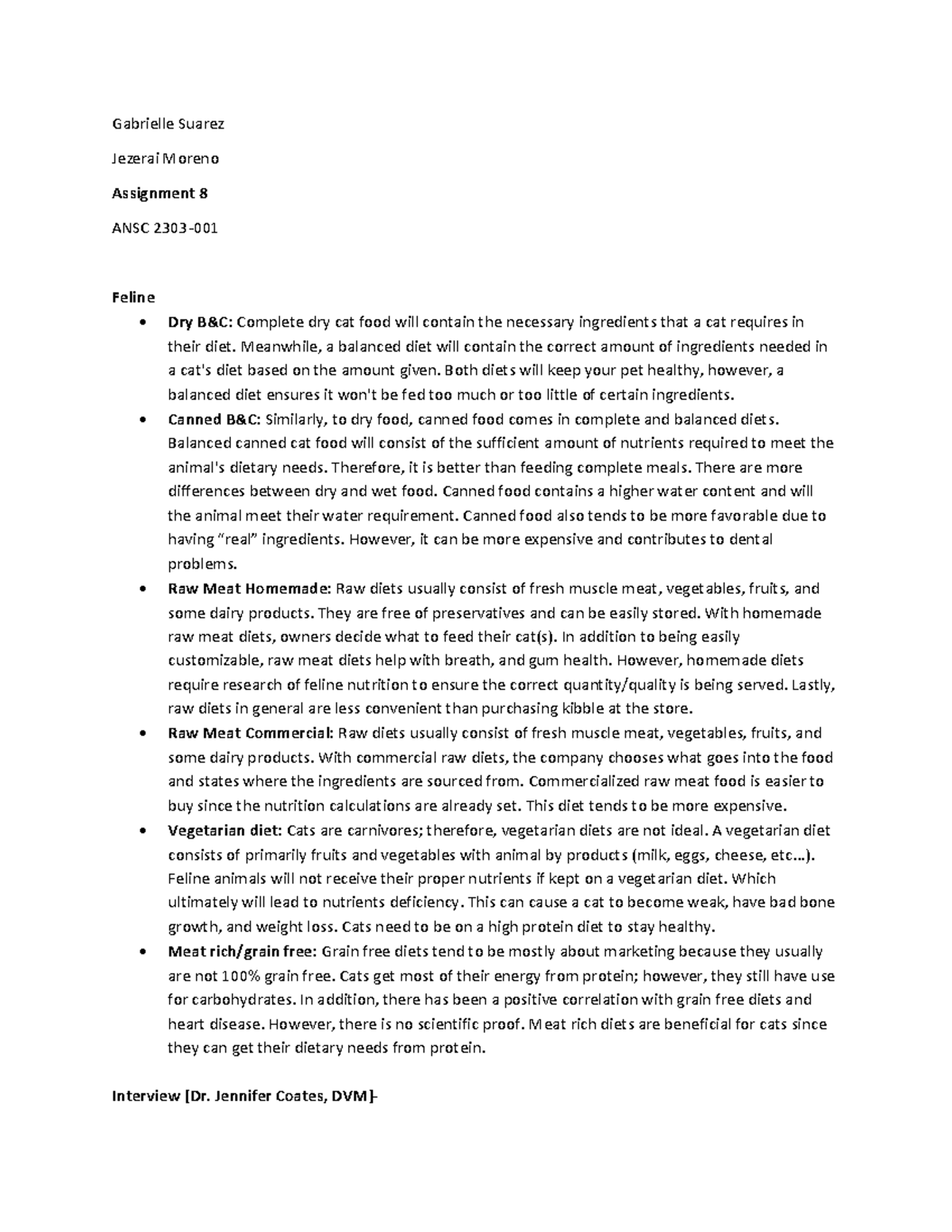 Assignment 8 - Canine and Feline Nutrition - Gabrielle Suarez Jezerai ...