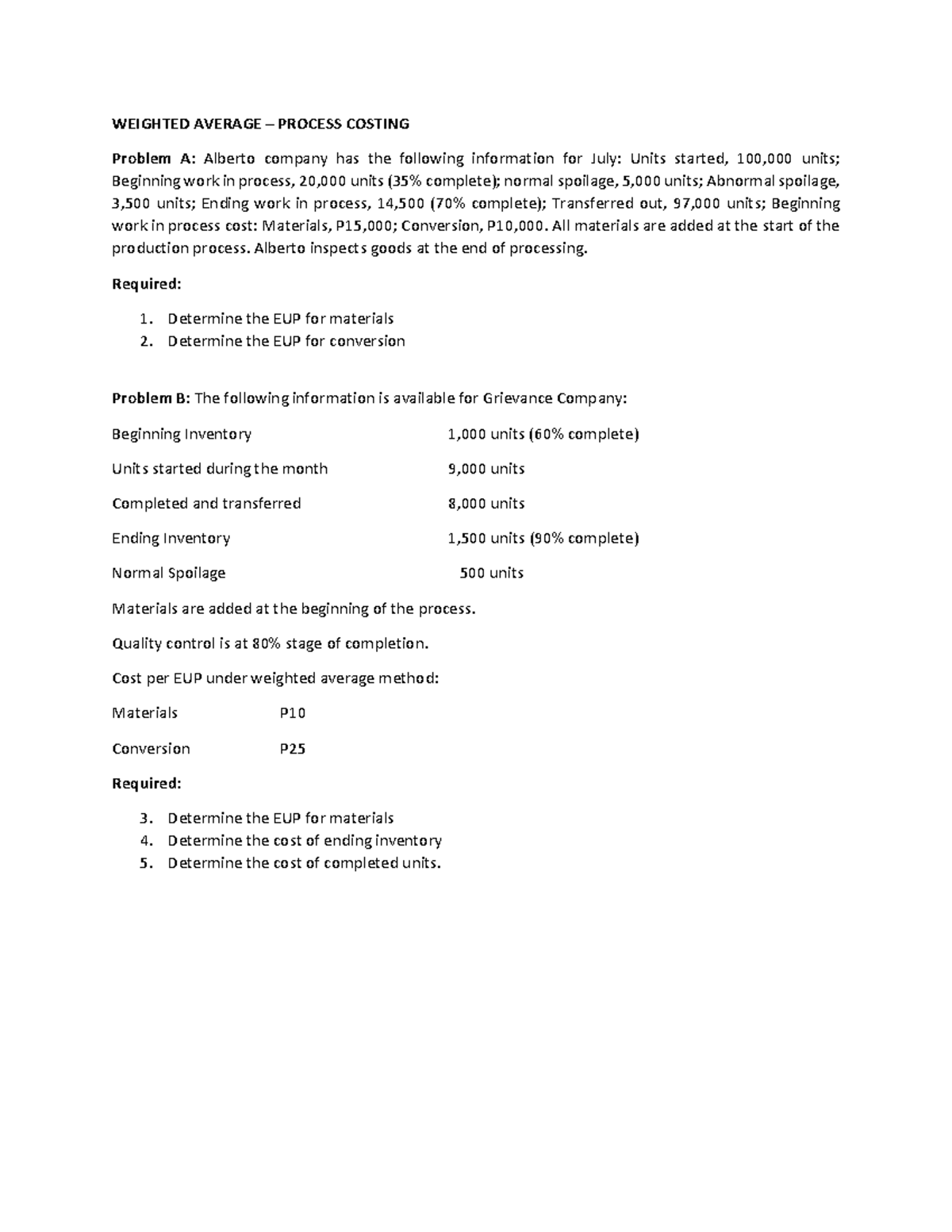 Weighted Average AND Standard Costing - WEIGHTED AVERAGE – PROCESS ...