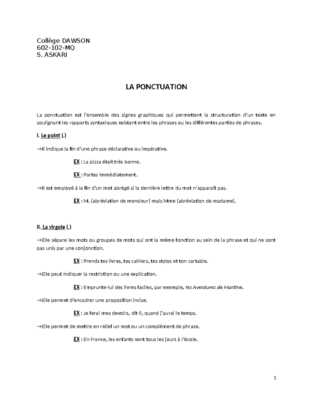 La Ponctuation copy - Collège DAWSON 602-102-MQ S. ASKARI LA ...