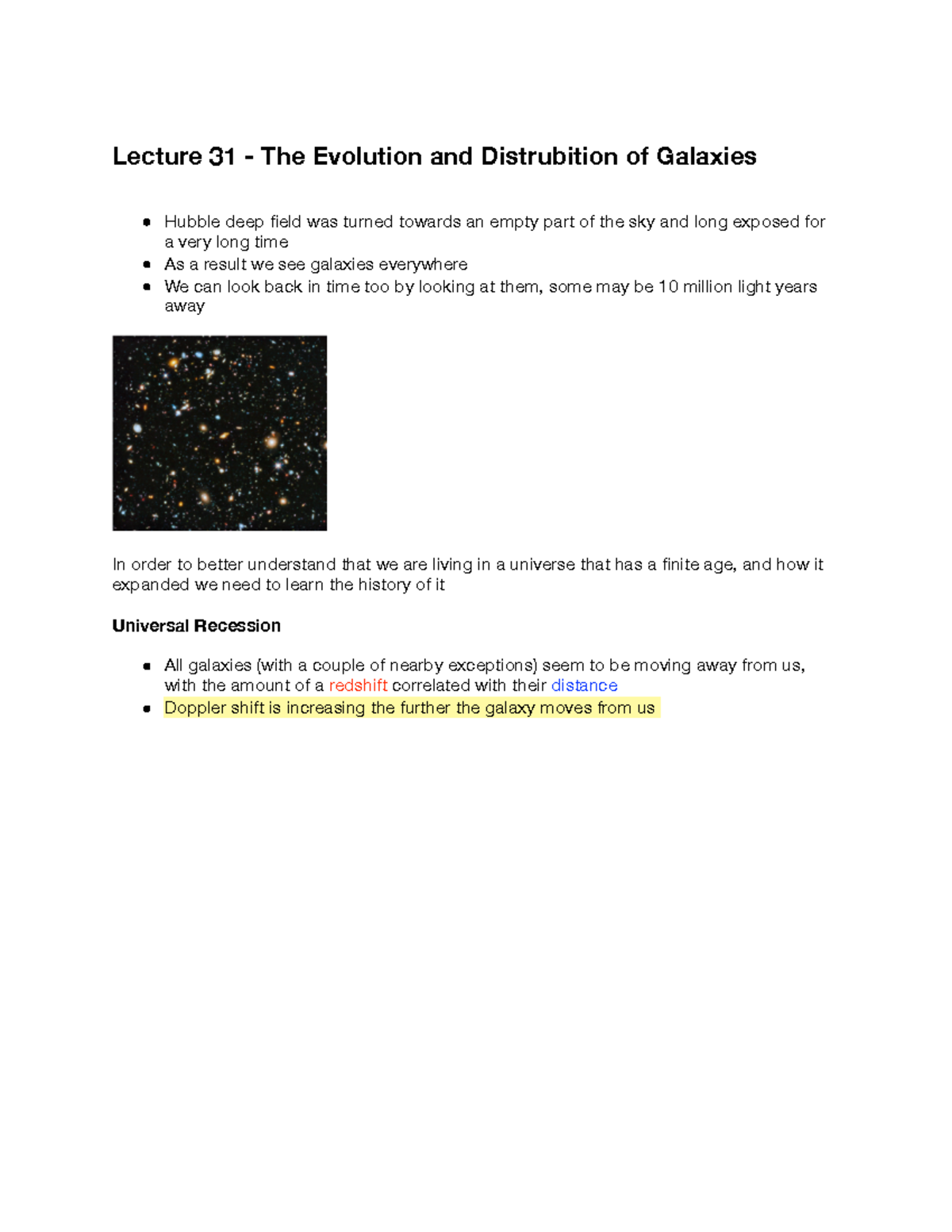 Lecture 31 - The Evolution and Distrubtion of Galaxies - Lecture 31 ...