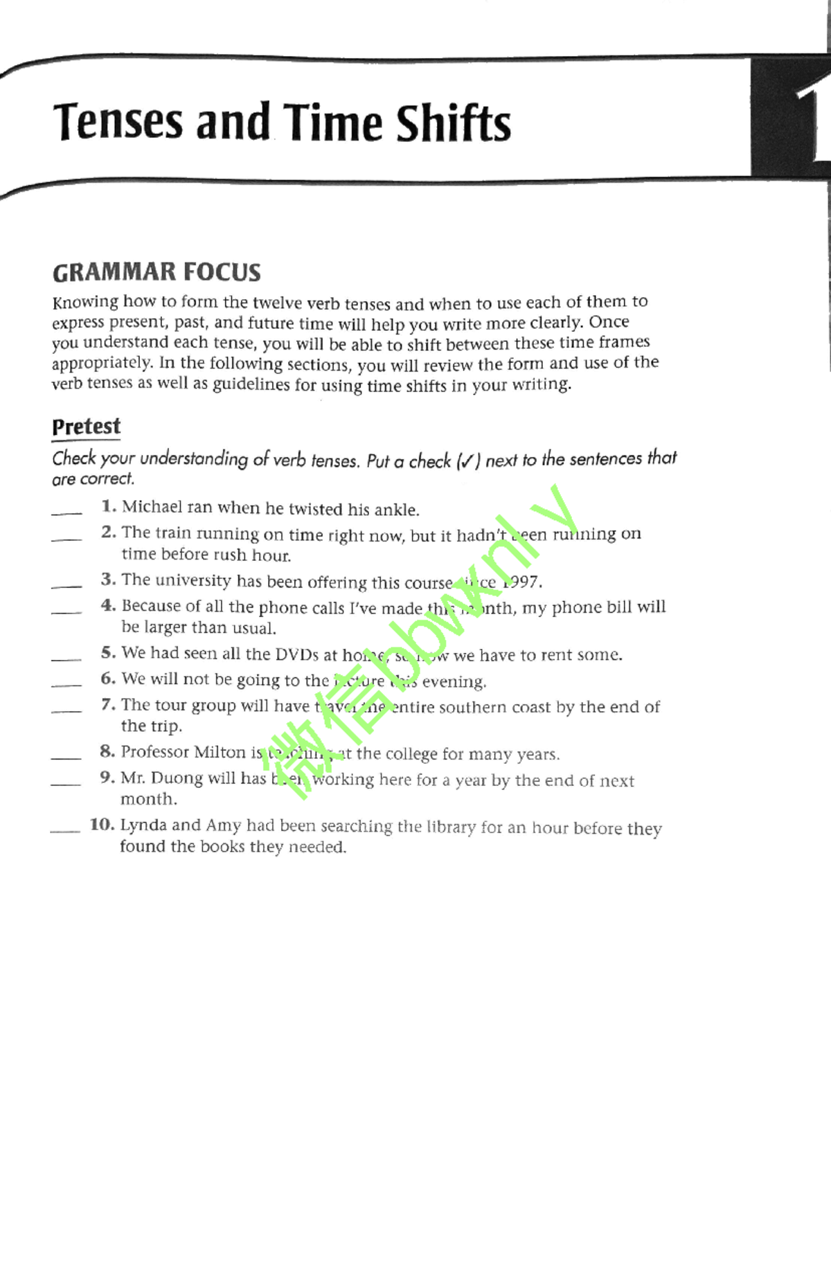 Tenses and Time Shifts G for Writing 1 - Tenses and Time Shifts GRAMMAR ...