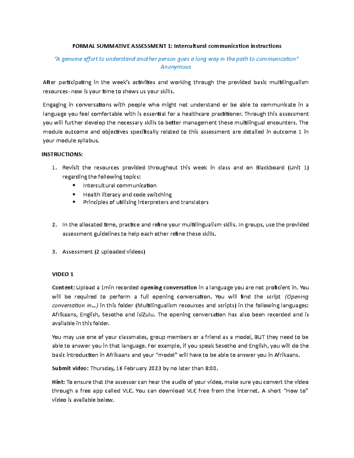 Multilingual communication instructions(4) - FORMAL SUMMATIVE ...