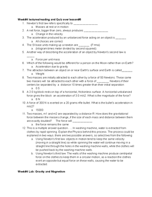 Physics - Week 2 - Weekly assignments: lab and notes. - Week#2 lectures ...