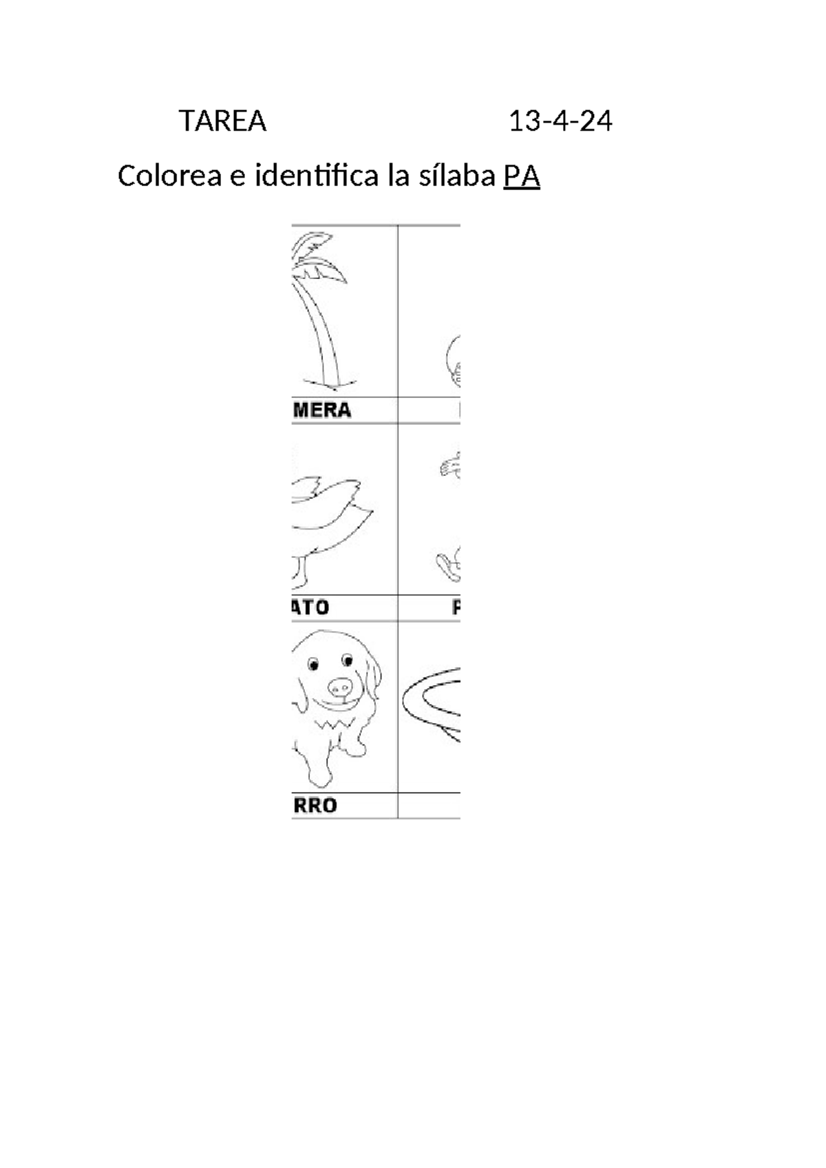 Silaba pa - actividad - practica docente - TAREA 13 -4- Colorea e ...