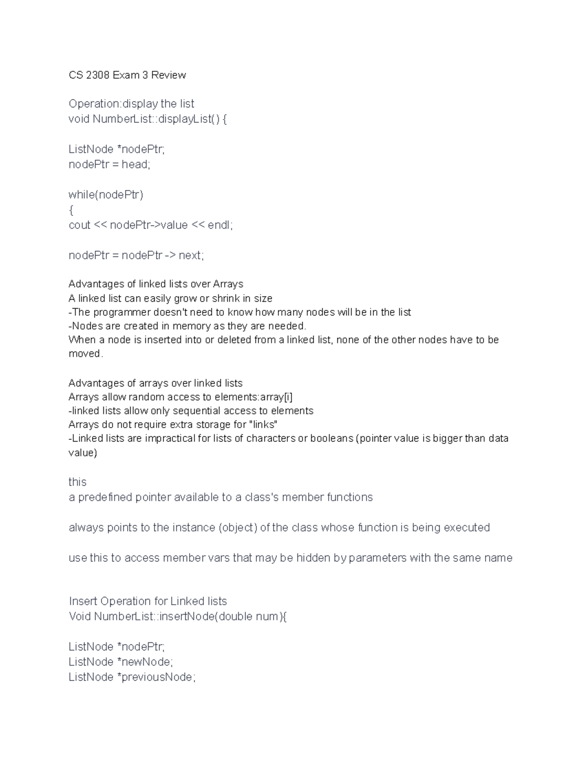 CS 2308 Exam 3 Review - CS 2308 Exam 3 Review Operation:display the ...