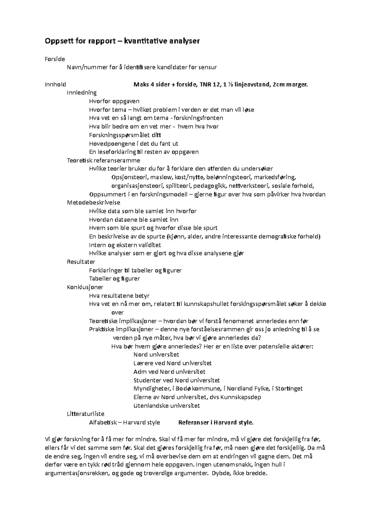 Rapport-oppsett kvantitativ oppgave - ME123S - Studocu