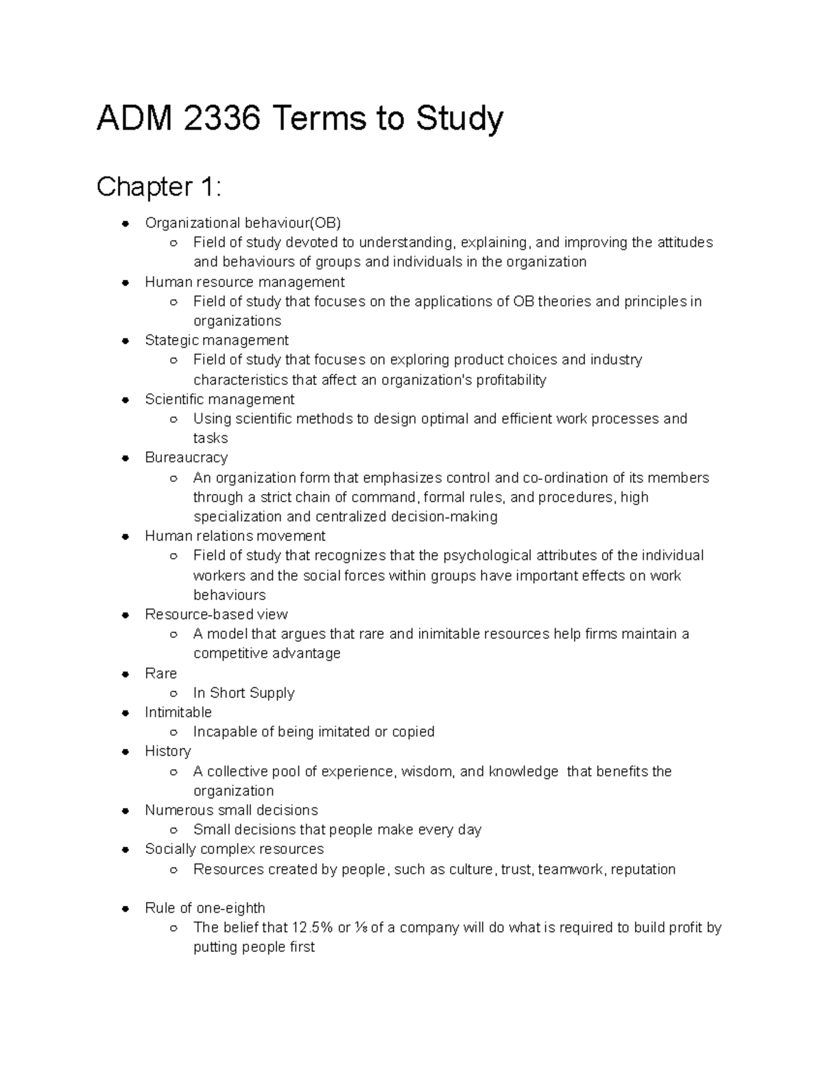 ADM 2336 terms ch 1-4 - ADM 2336 Terms to Study Chapter 1 ...