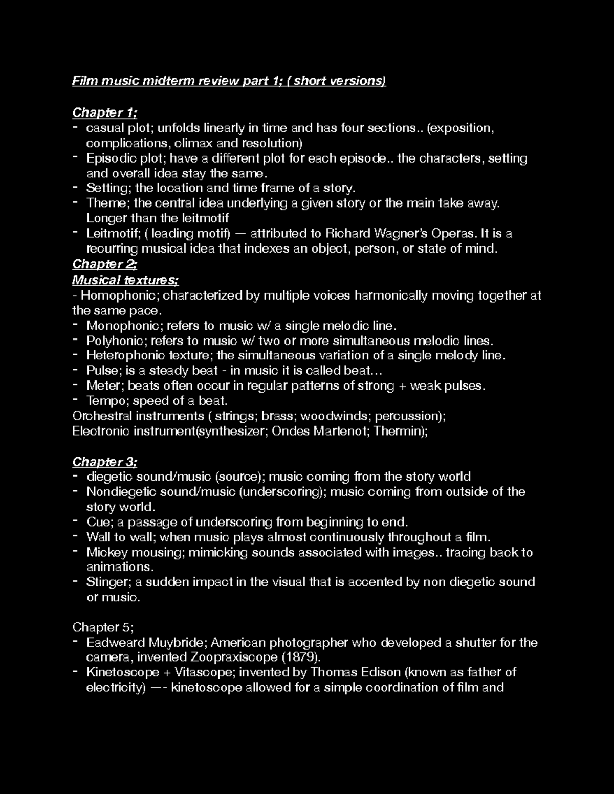 Midterm review 1 - Film music midterm review part 1; ( short versions ...