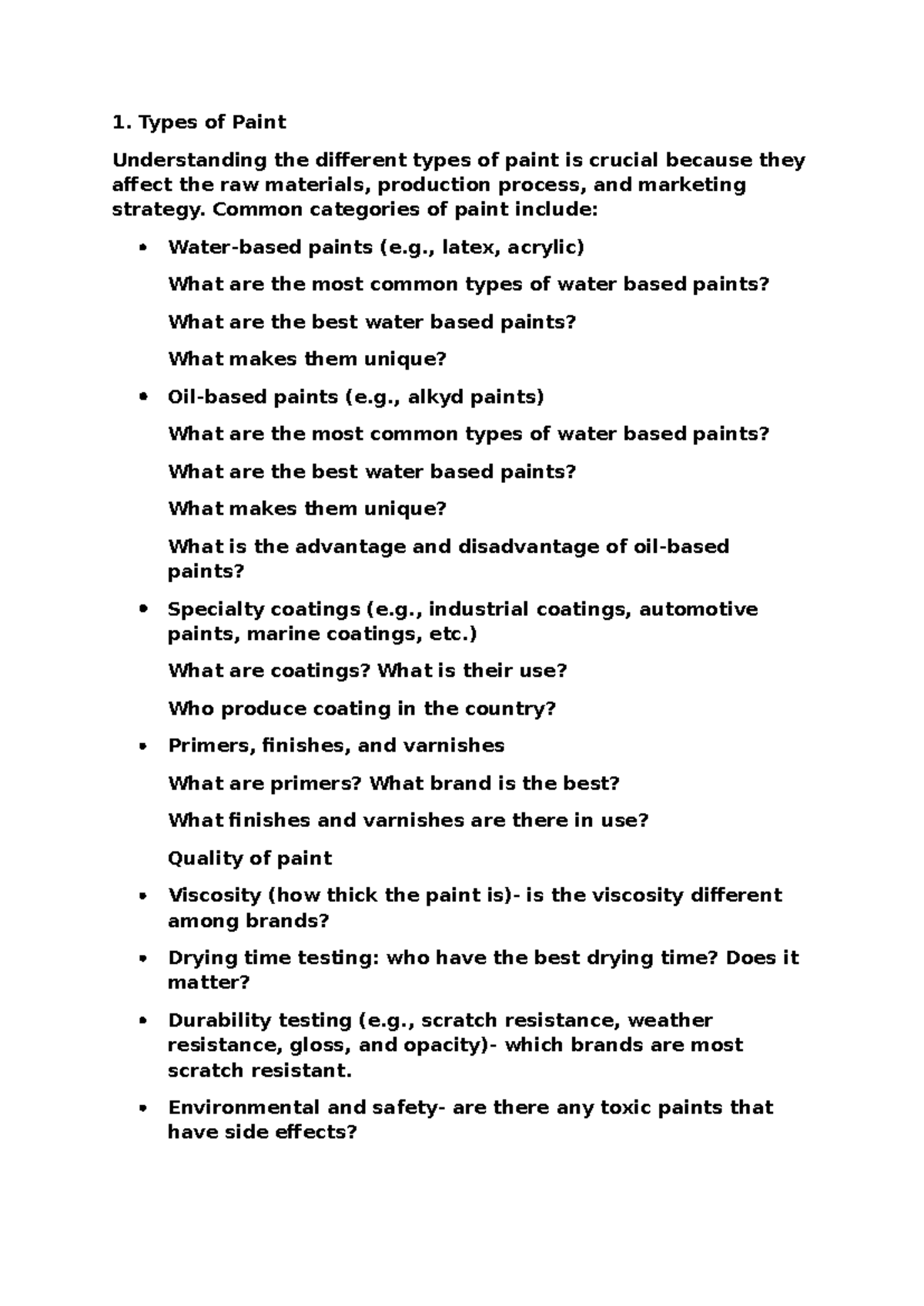 Paint questions - 1. Types of Paint Understanding the different types ...