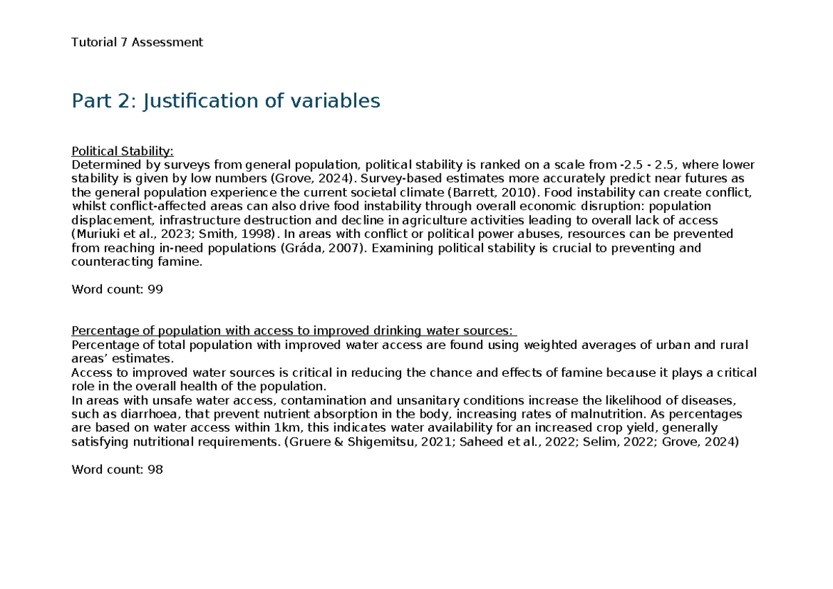 Part 2 wk 7 - Part 2: Justification of variables Political Stability ...