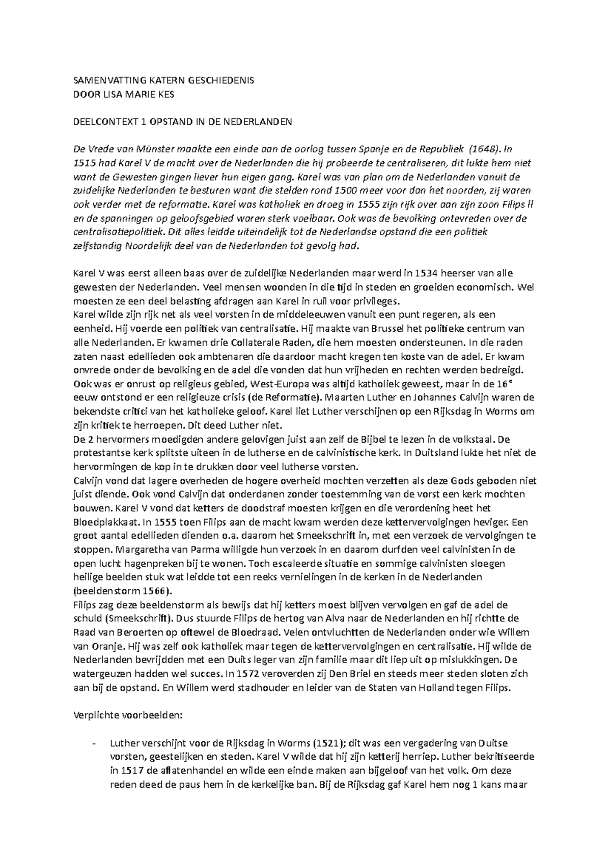 Samenvatting Katern Geschiedenis - SAMENVATTING KATERN GESCHIEDENIS ...
