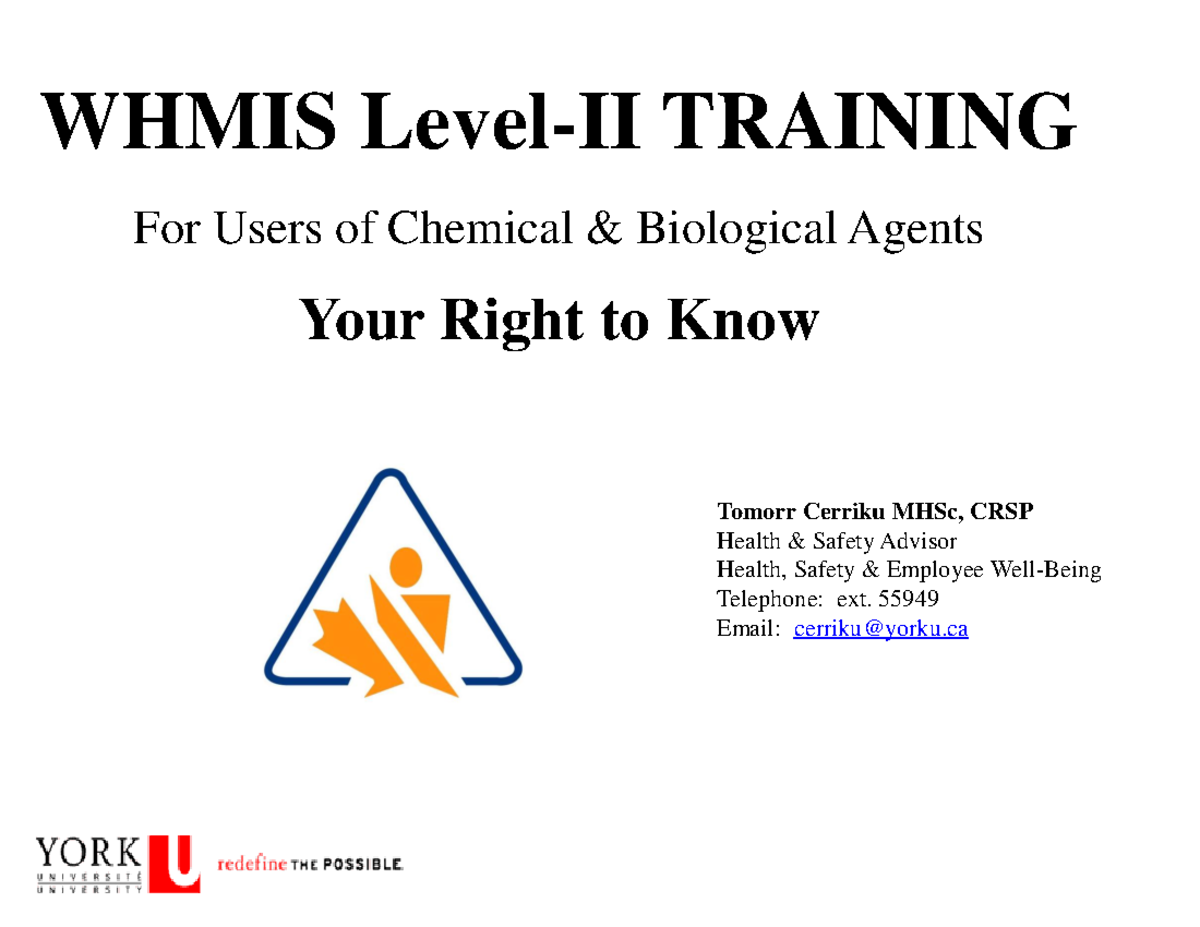 Whmis Level-II Training Material for Laboratory Users - Sc/Chem 1000 ...