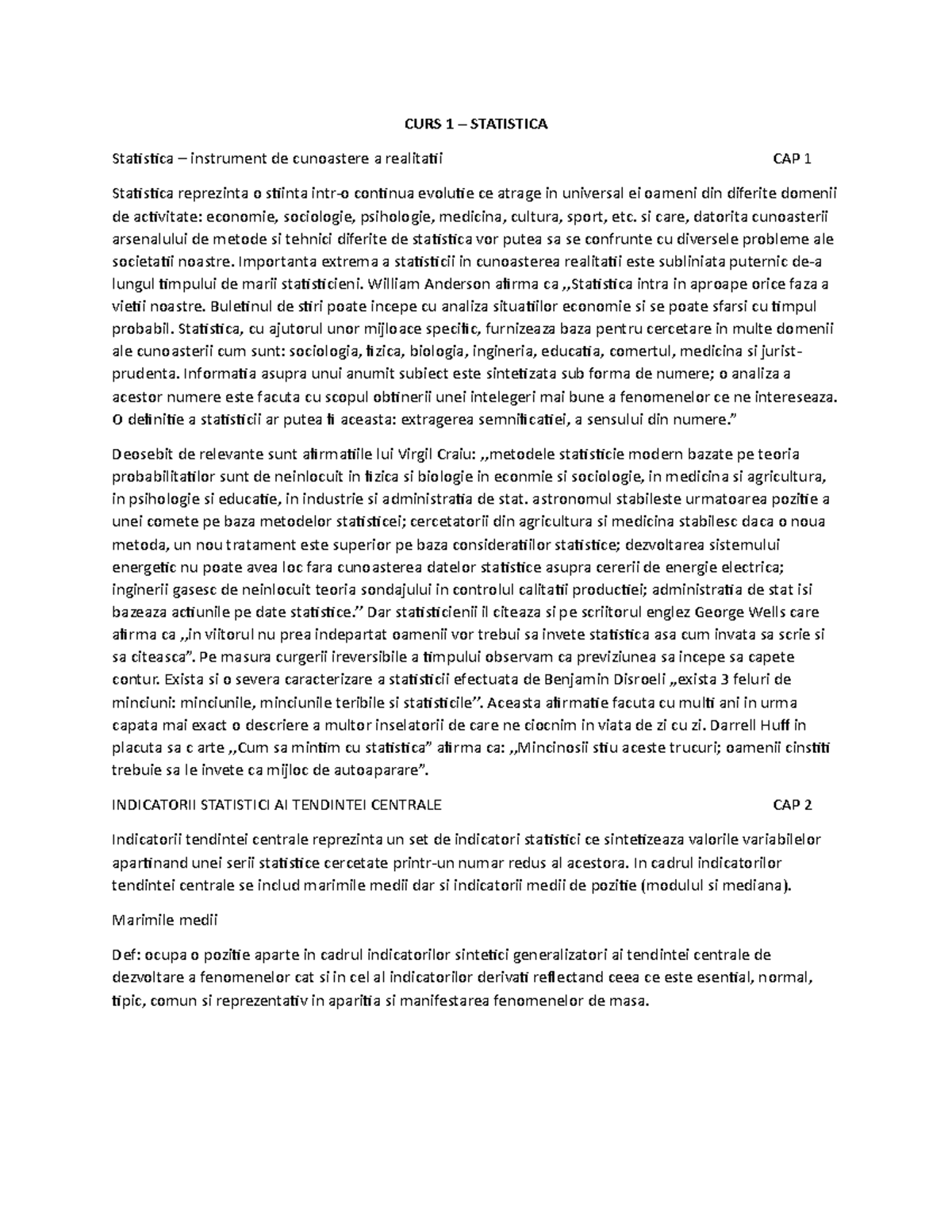 Course One Statistics ASE 2022-2023 - CURS 1 – STATISTICA Statistica ...