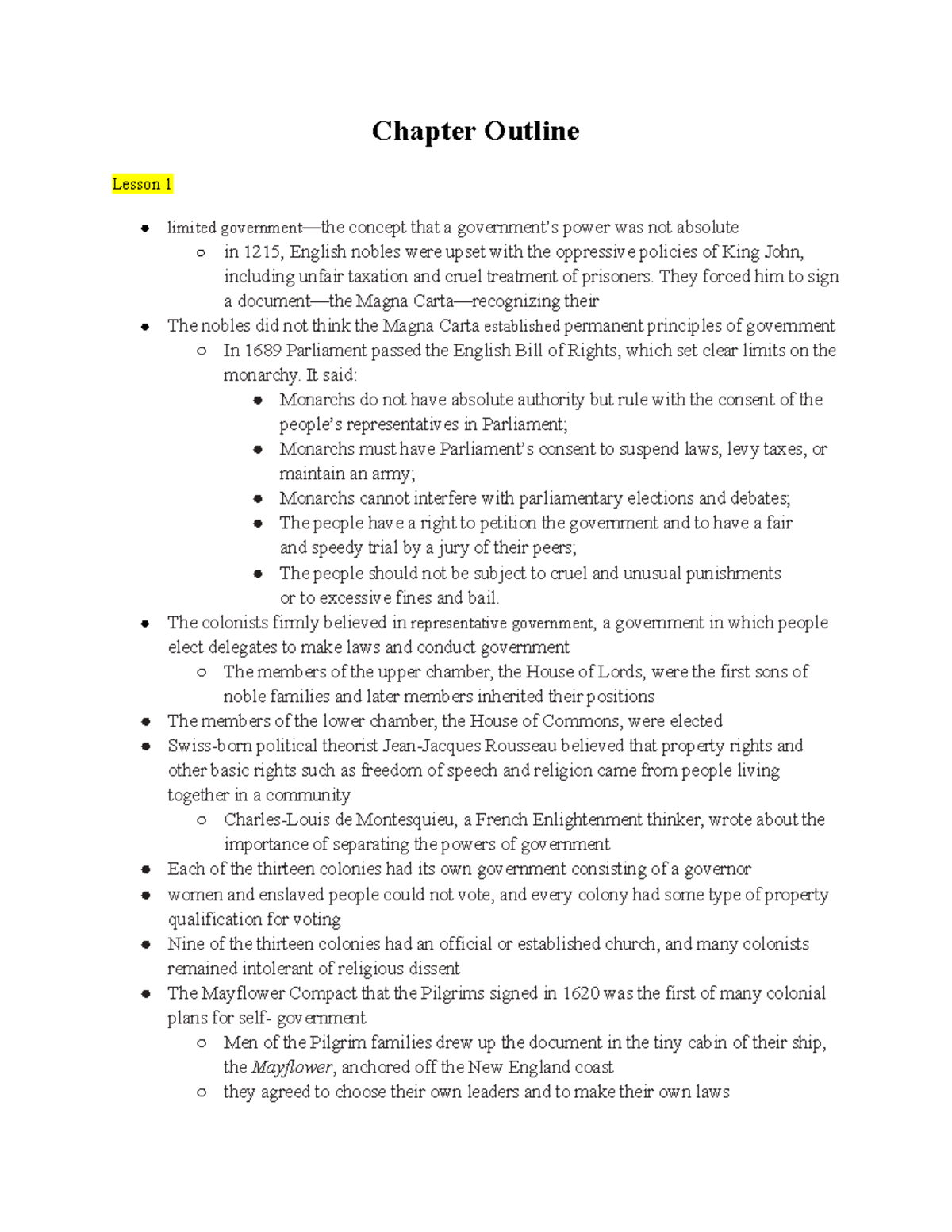 Hayden Aliotta- Chapter 6 Outline - Chapter Outline Lesson 1 limited ...