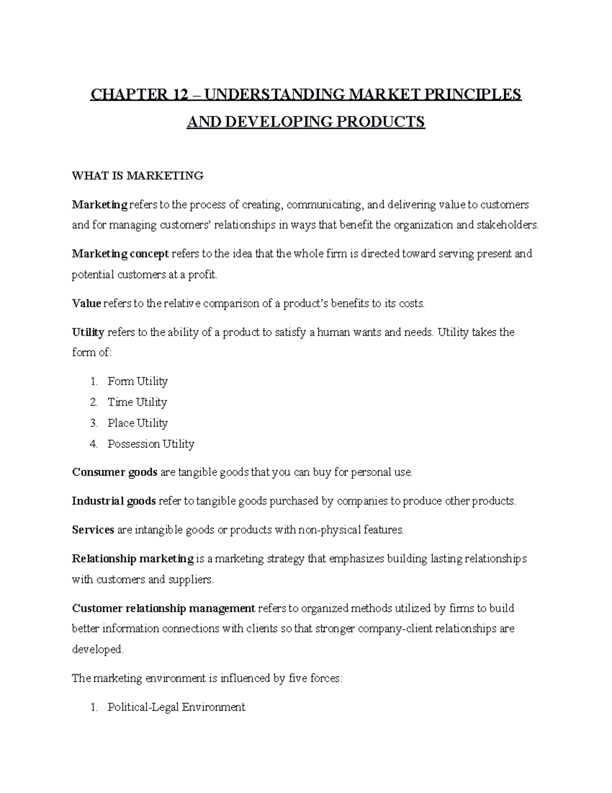BU121 - Pearson Chapter 12 Notes - CHAPTER 12 – UNDERSTANDING MARKET ...