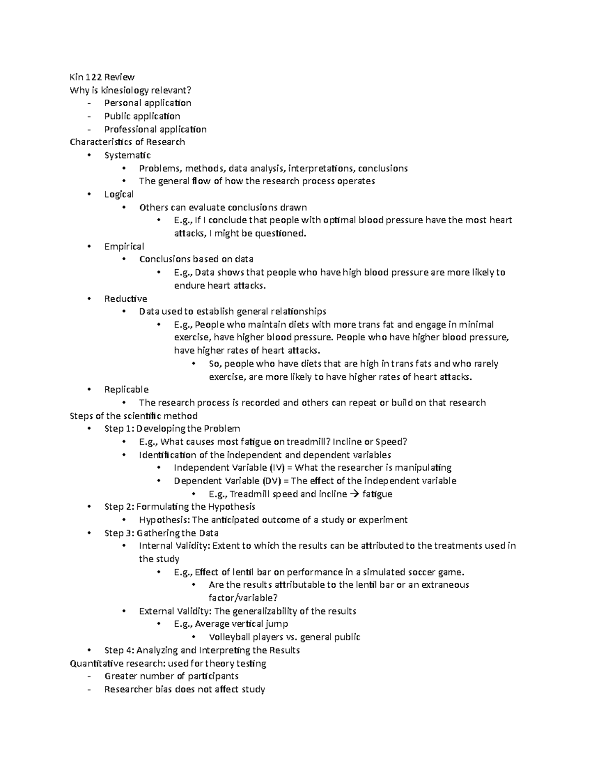 Midterm review - Kin 122 Review Why is kinesiology relevant? - Personal ...