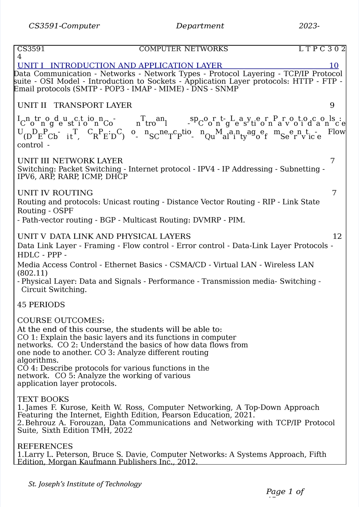 Pdf cs3591 question bank 2023 24 - CS3591-Computer Networks Department of IT 2023- 2024 St ...