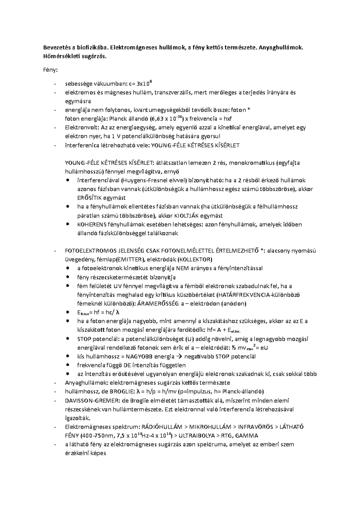 Orvosi biofizika jegyzet molbi 2021 - Bevezetés a biofizikába. Elektromágneses hullámok, a fény ...