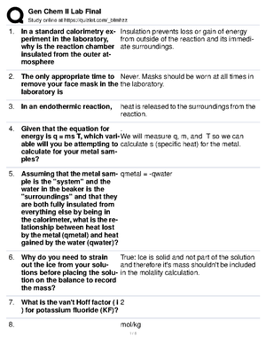 Pre Lab 7 - Pre Lab - Riya Shah Pre Lab 2/11/ Chemical equilibrium is a ...