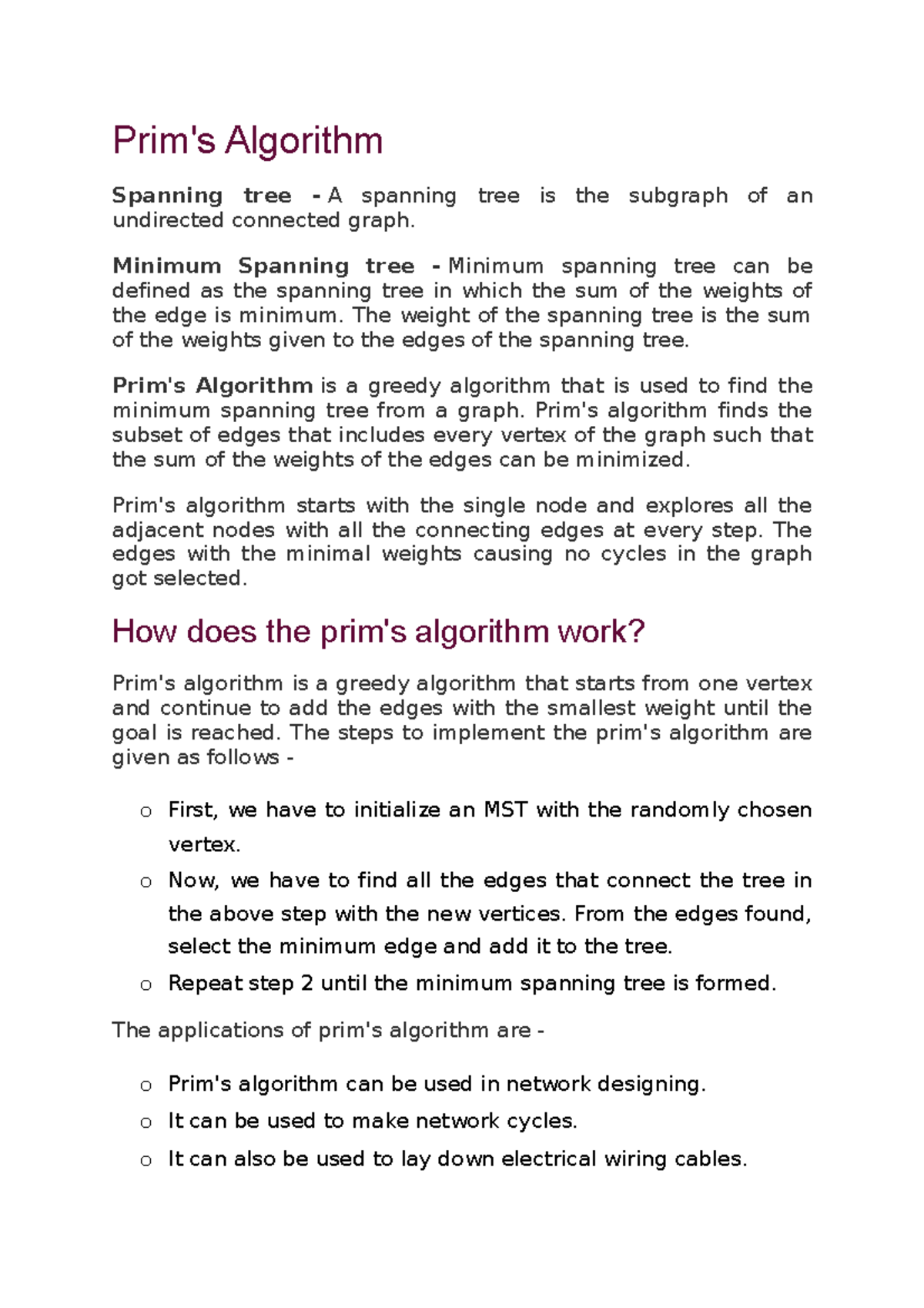 Prim's algorithm - This is for MCA 1st year students and the subject is ...