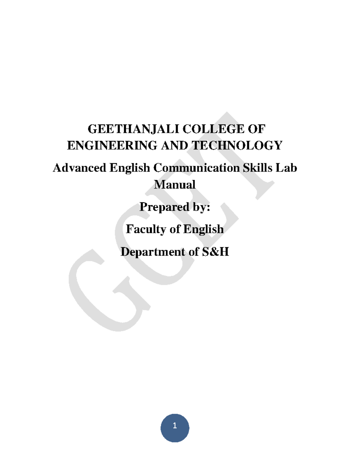 Aecs lab - aecs lab - GEETHANJALI COLLEGE OF ENGINEERING AND TECHNOLOGY Advanced English - Studocu