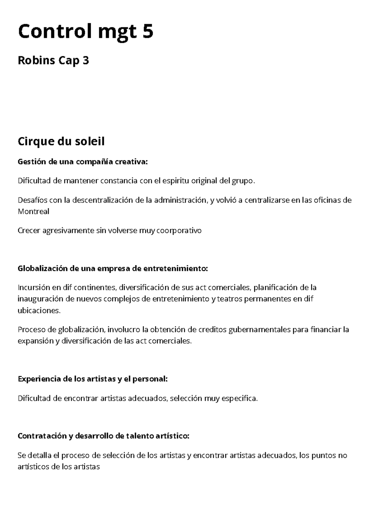 Control mgt 5 - Resumen Administración - Control mgt 5 Robins Cap 3 ...