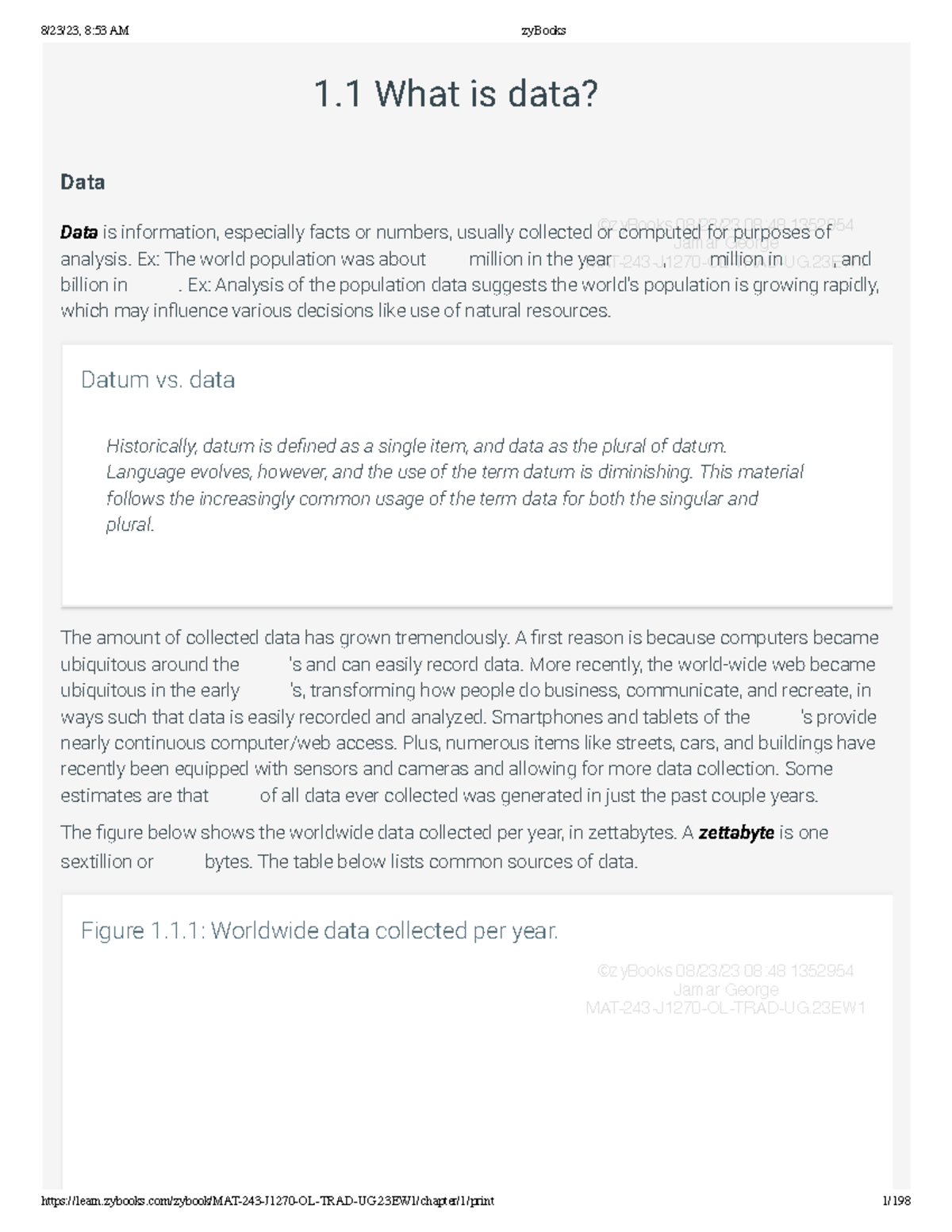 1. Descriptive Statistics and Probability - 1 What is data? Data Data ...