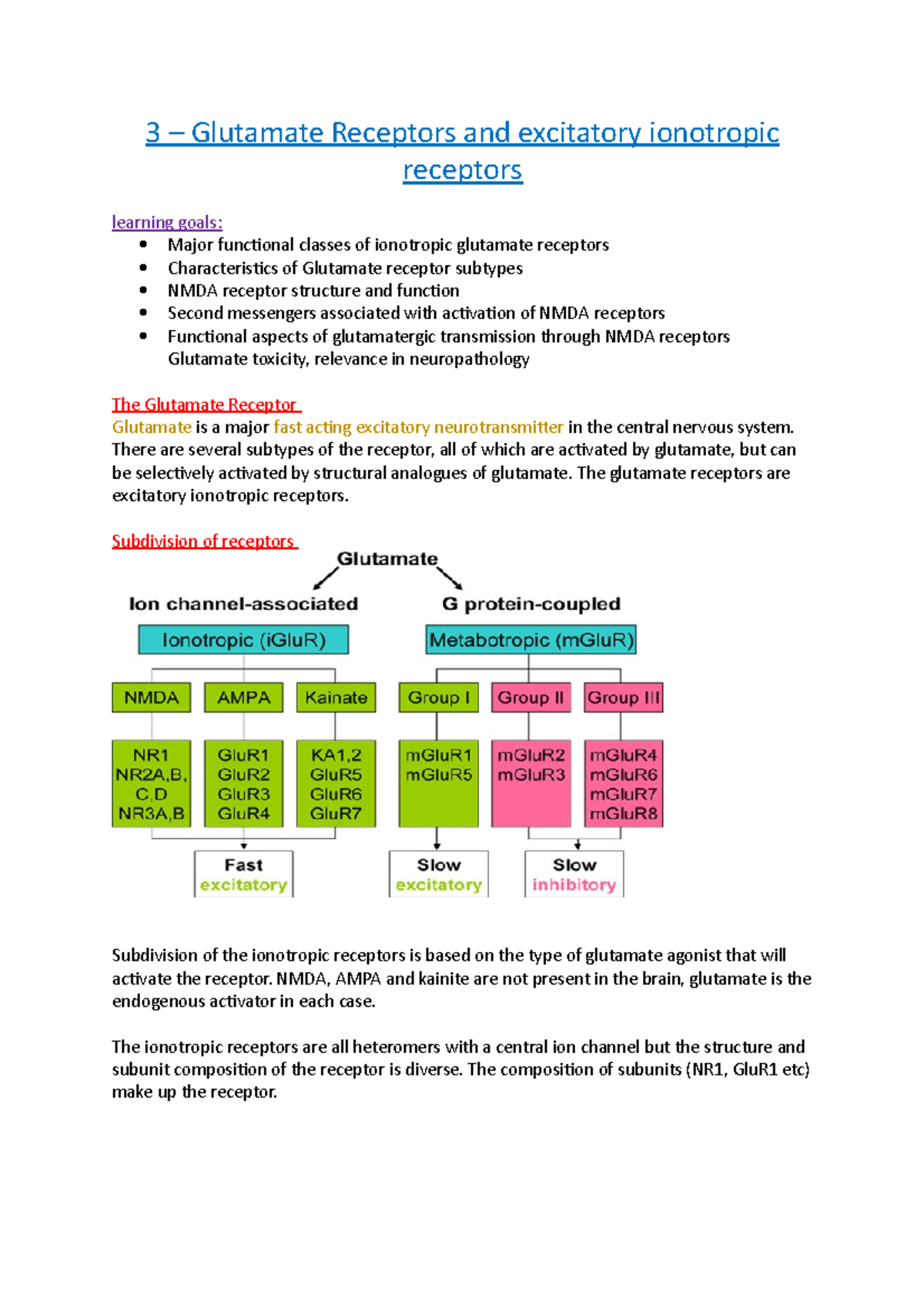 3 Glutamate Receptors and excitatory ionotropic receptors - 3 ...