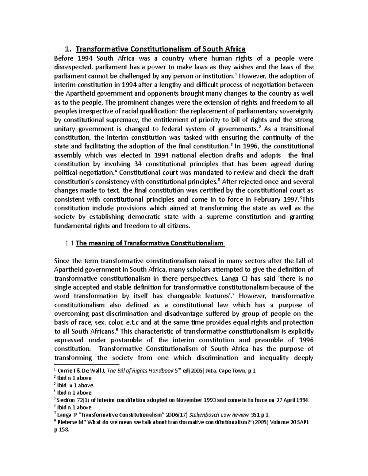 Final Transformative Costitiutionalismof South Africa - 1. Transformative Constitutionalism of ...