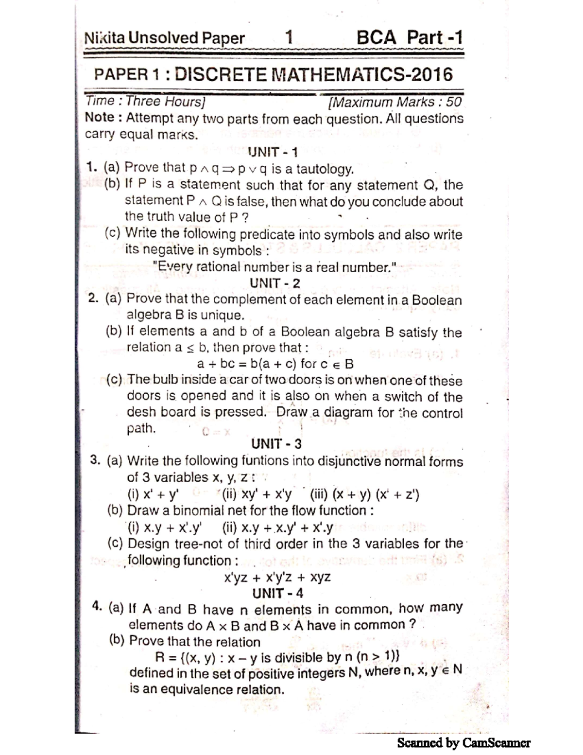 Discrete Mathemetics question paper 2016 - Master Programming - Computer Engineering - Studocu