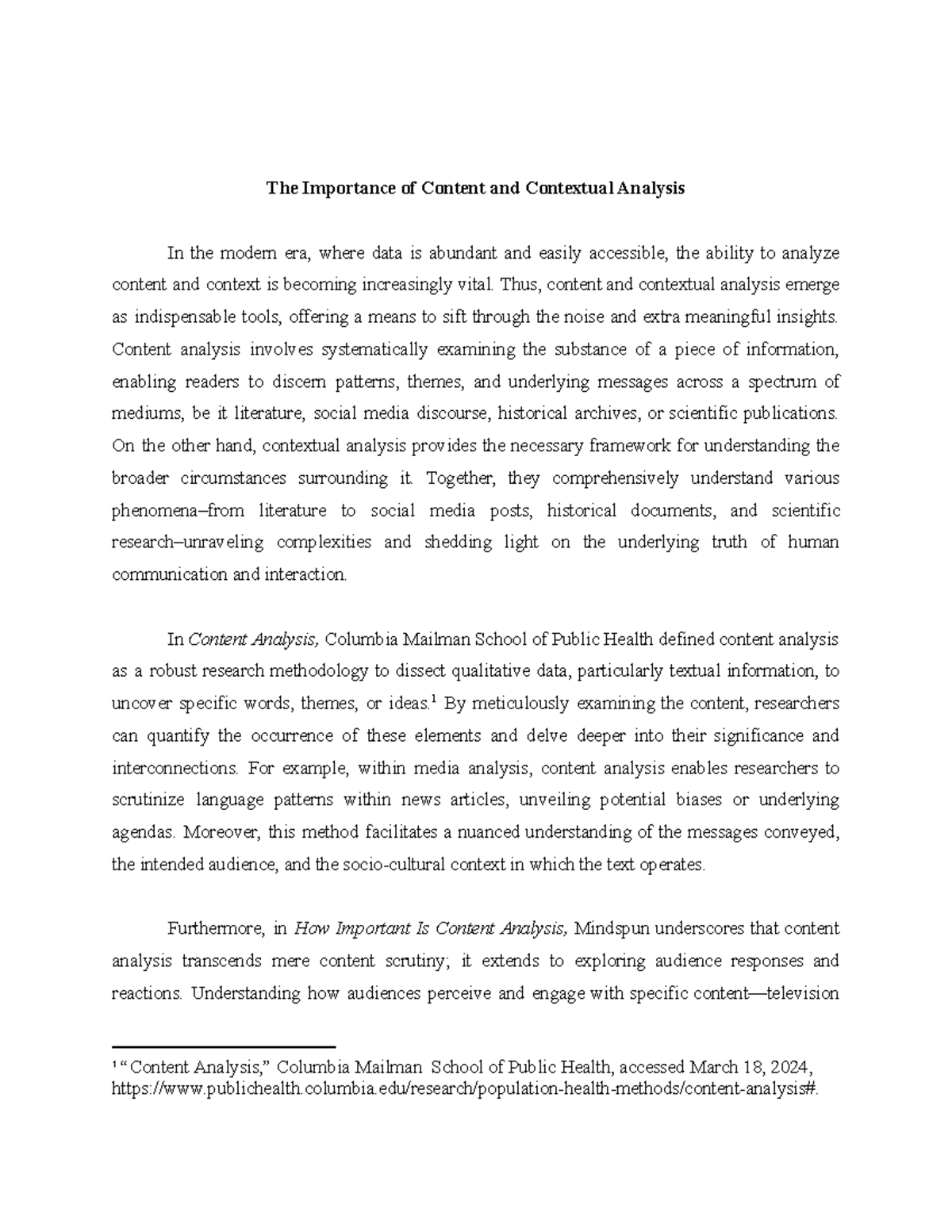 Discussion Paper - The Importance of Content and Contextual Analysis In ...