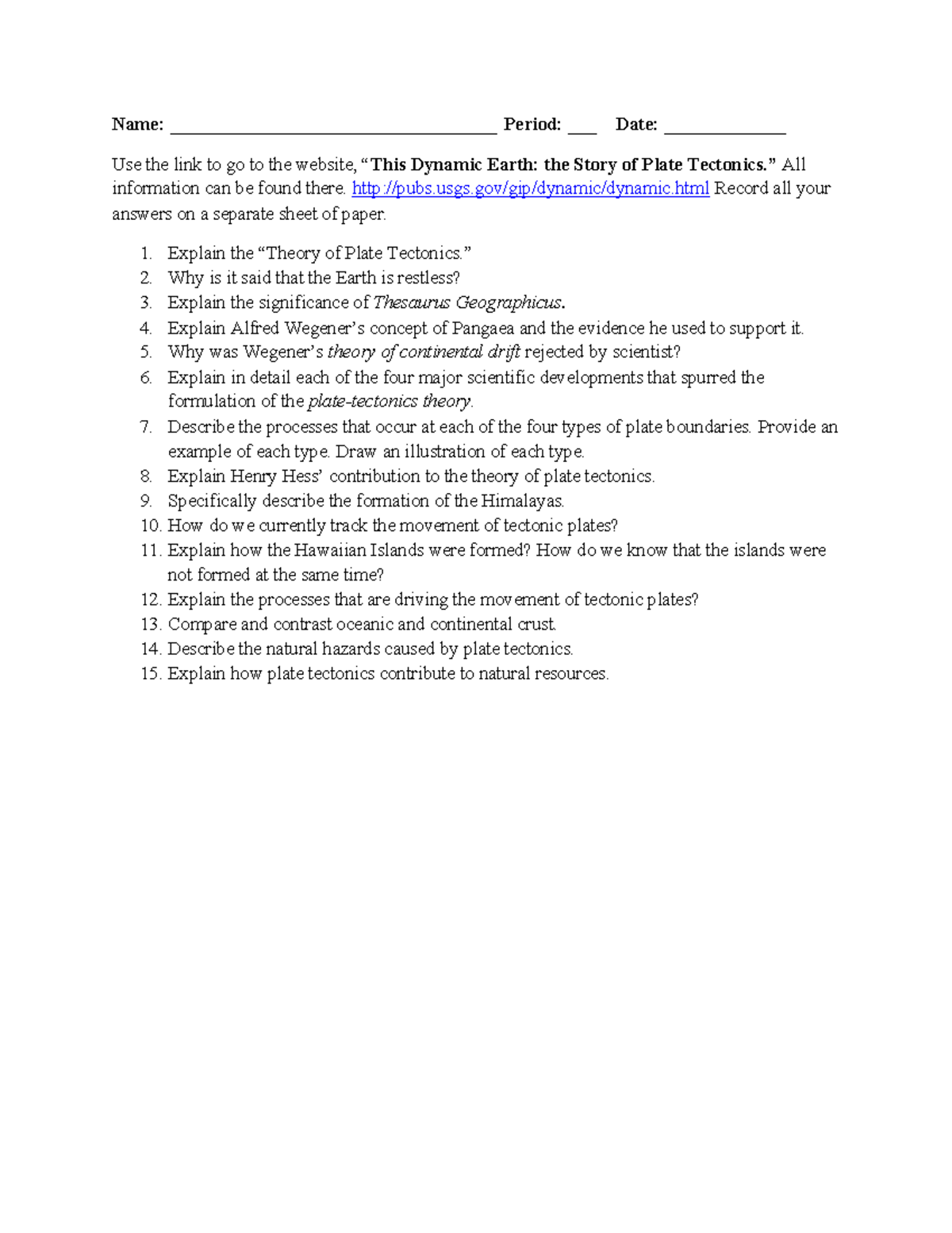 Dynamic earth the story of plate tectonics - Name ...