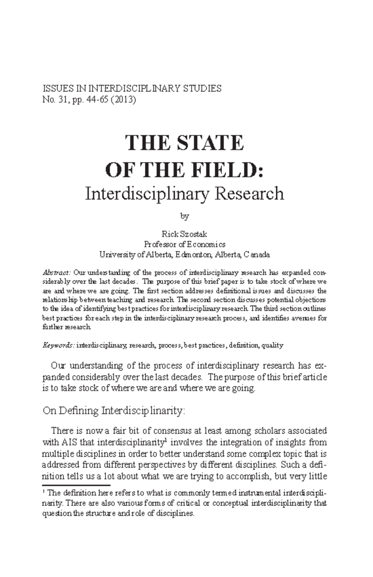 State 20of 20the 20field 20in 20research - ISSUES IN INTERDISCIPLINARY ...