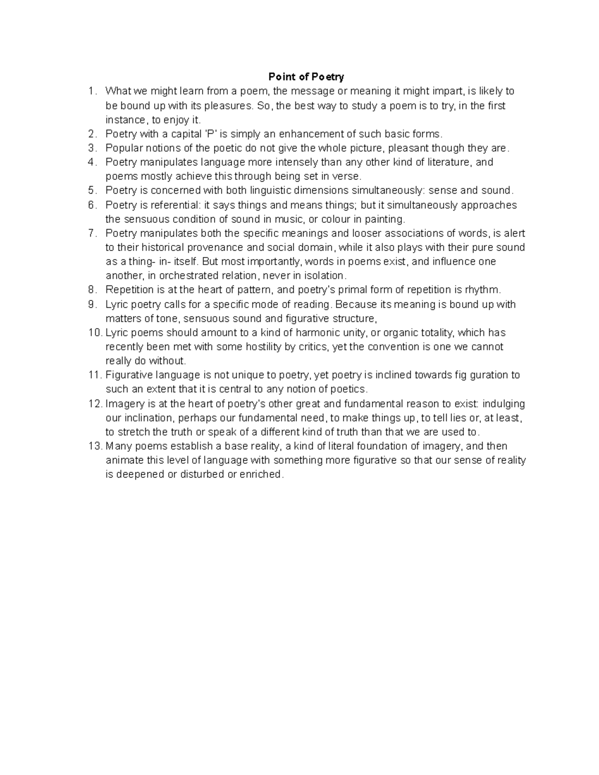 Some Points of Poetry - Point of Poetry What we might learn from a poem ...