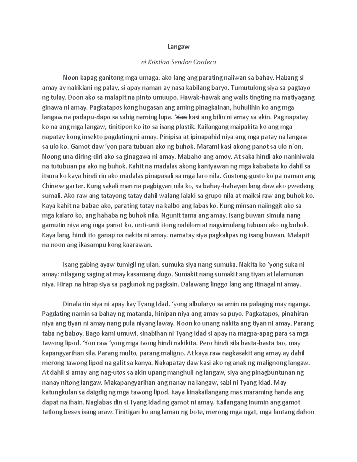 Langaw - Short Story - Langaw ni Kristian Sendon Cordero Noon kapag ...