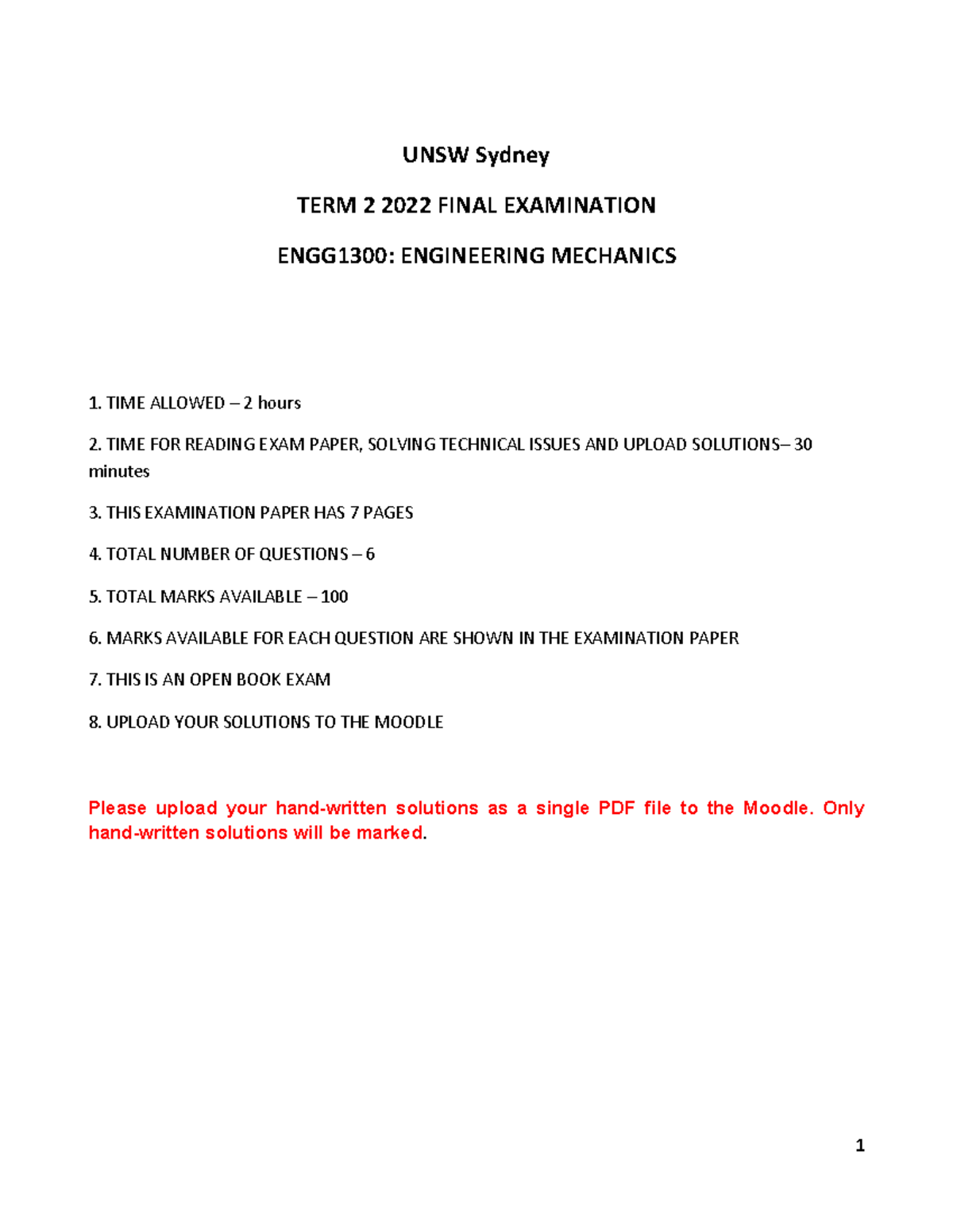 ENGG1300 T2 2022 Final Exam - 1 UNSW Sydney TERM 2 2022 FINAL ...