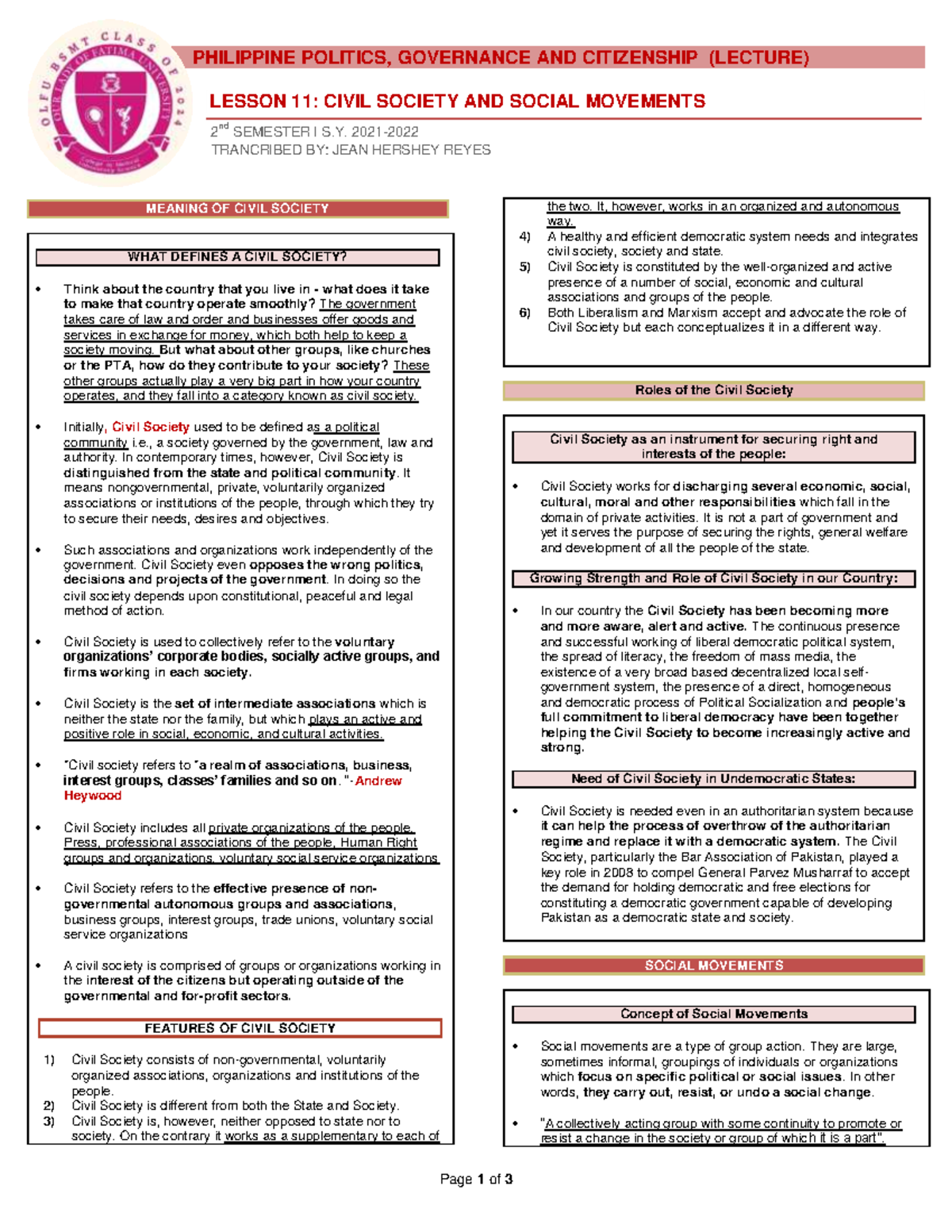 Lesson 11 Civil Society And Social Movements - PHILIPPINE POLITICS ...