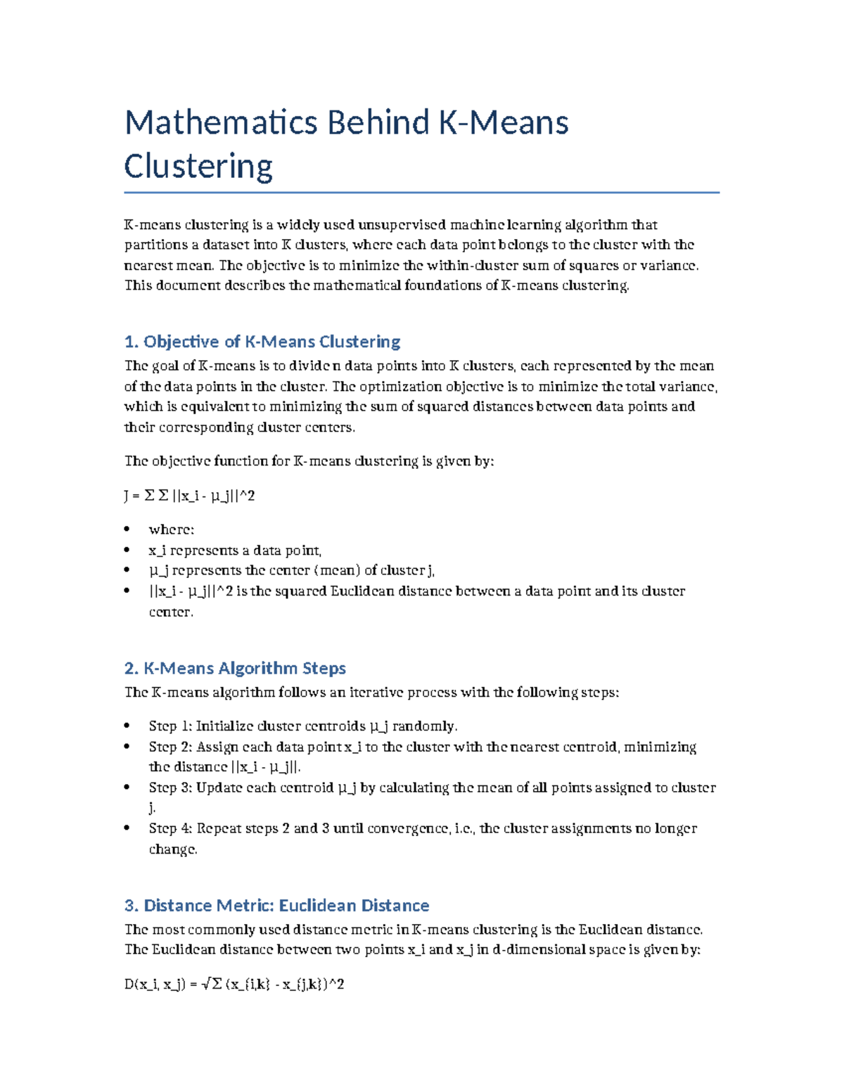 Mathematics Behind KMeans Clustering - Mathematics Behind K-Means Clustering K-means clustering ...