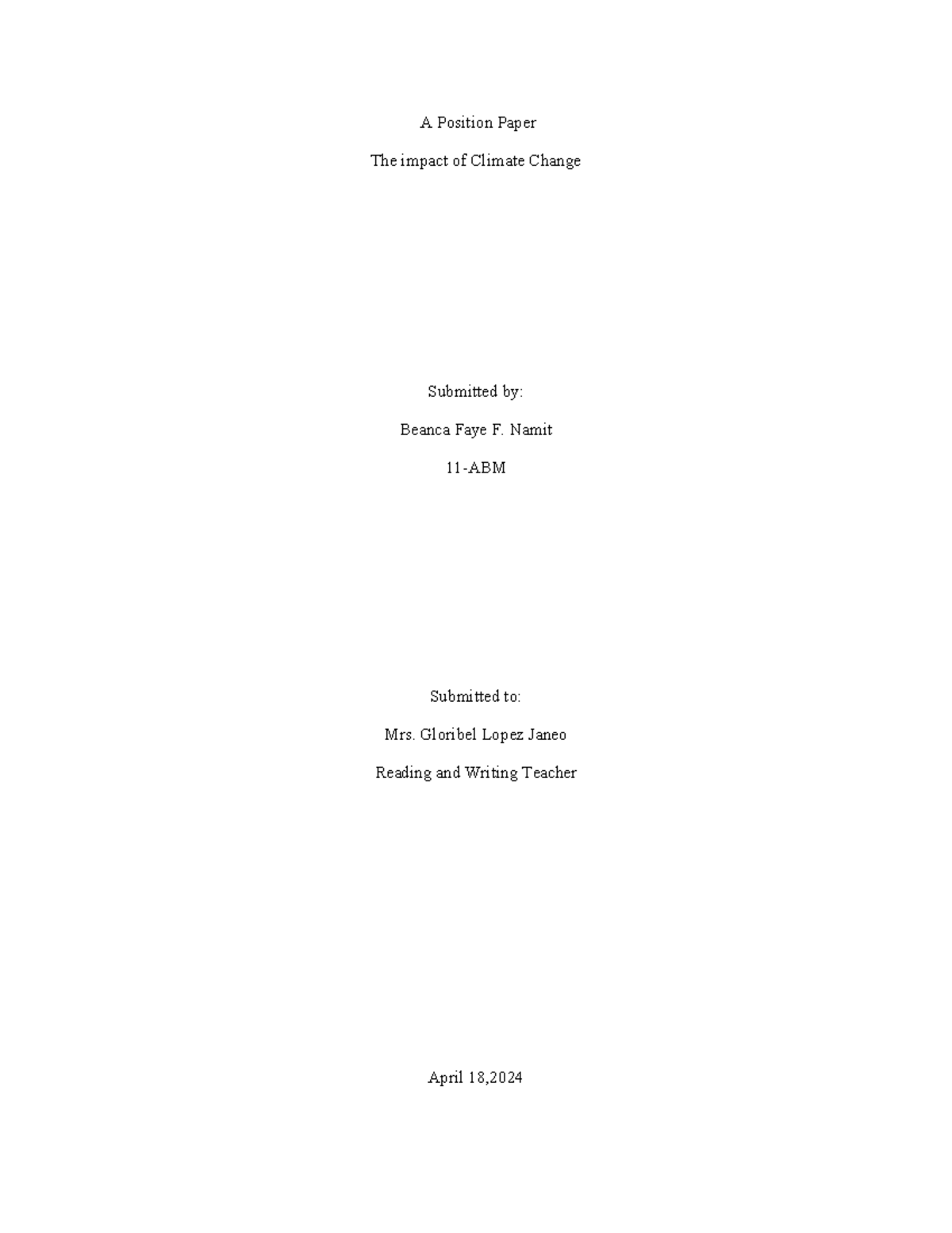 Position-paper for ESP - A Position Paper The impact of Climate Change ...