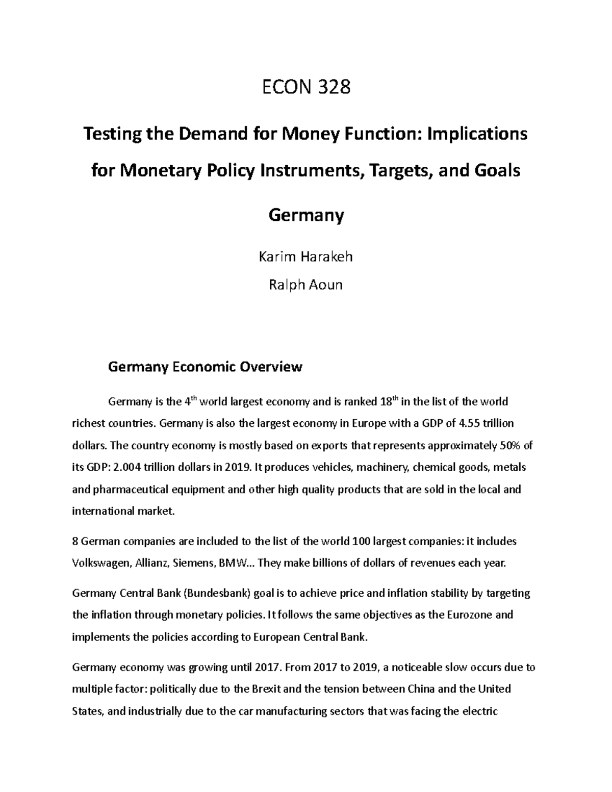 328 paper Ralph Aoun Karim Harake - ECON 328 Testing the Demand for ...