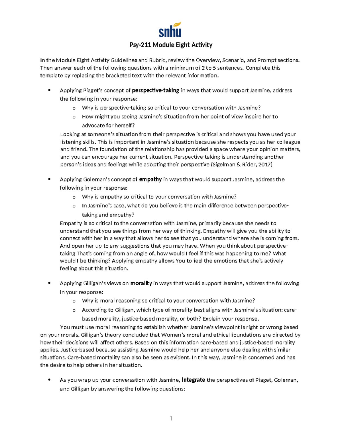 PSY 211 Module Eight Activity - Psy-211 Module Eight Activity In the ...