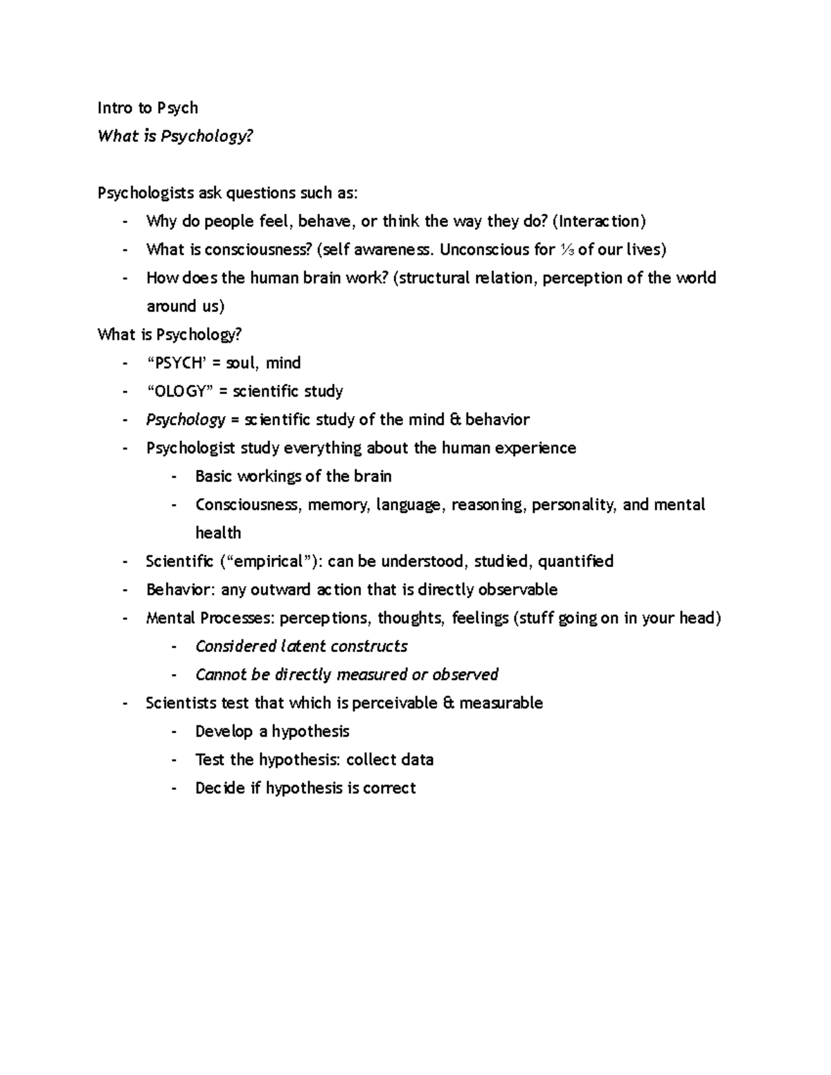 Psych Lecture 1 - Intro to Psych What is Psychology? Psychologists ask ...