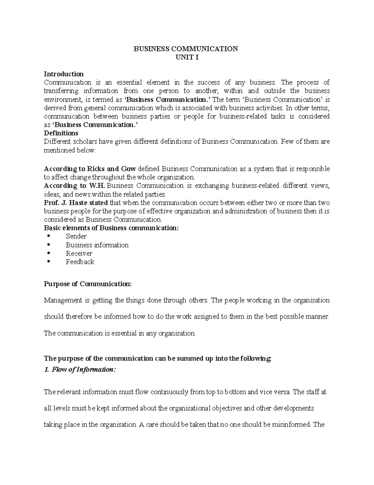 BC Notes UNIT I - BUSINESS COMMUNICATION UNIT I Introduction ...