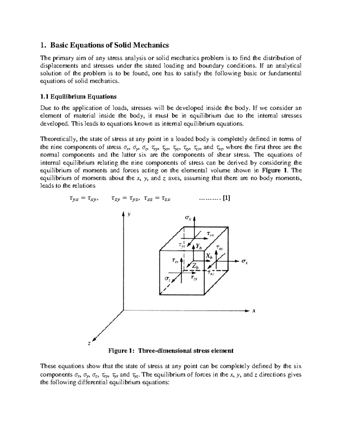 Solid Mechanics - Notes by Lecturer - 1. Basic Equations of Solid ...
