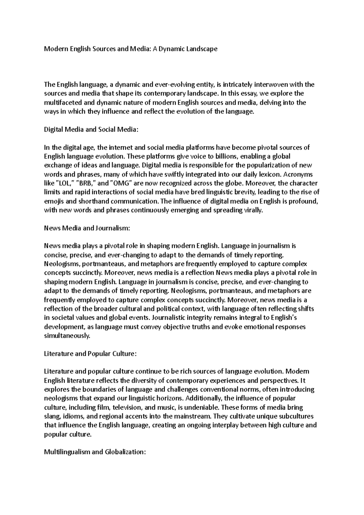 Modern English Sources and Media - In this essay, we explore the ...