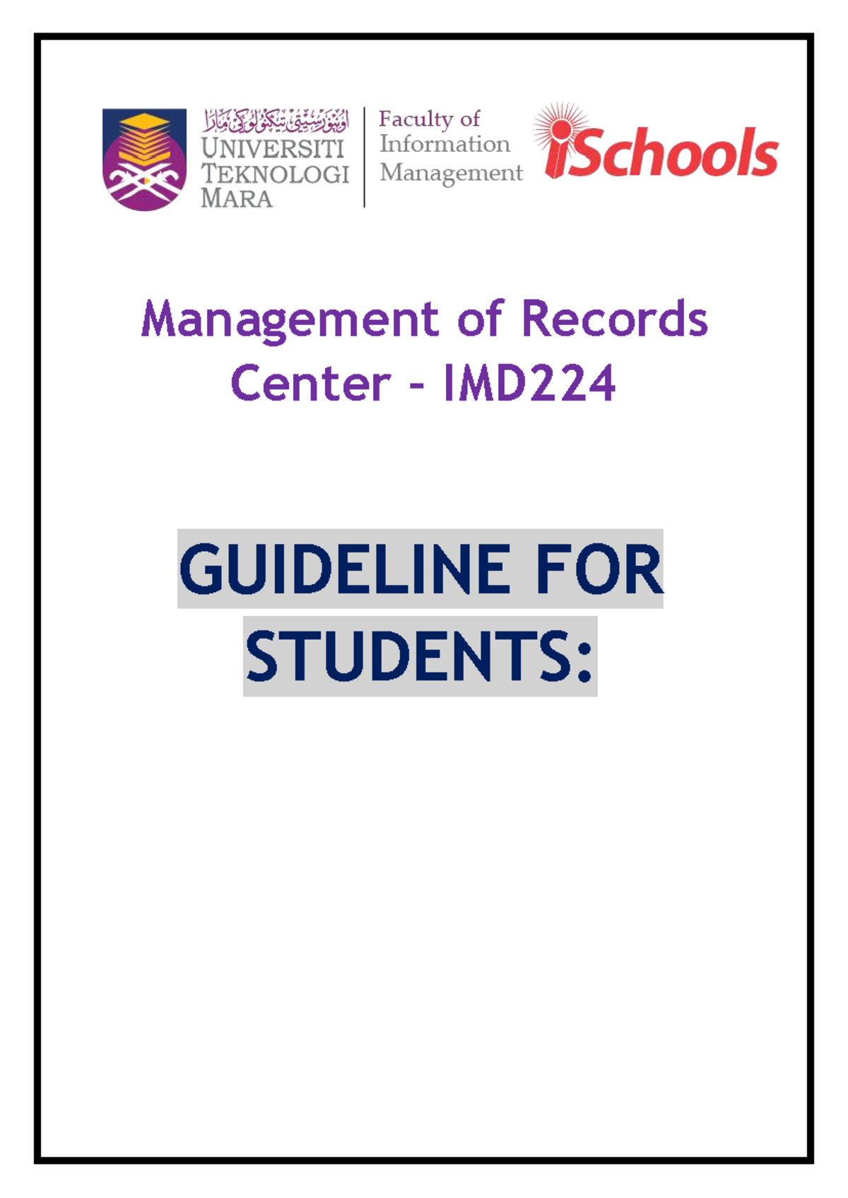 Module for Student IMD224 - OKT 2022 - Management of Records Center ...