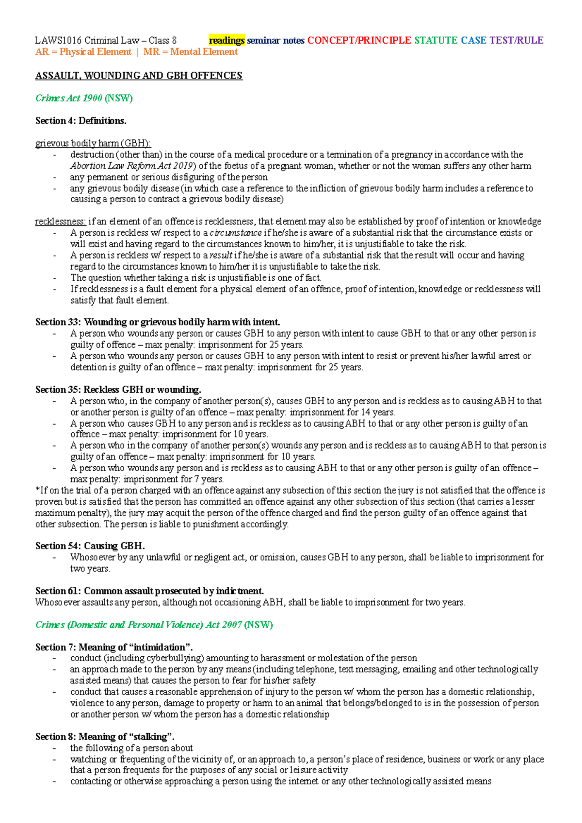 Class 8 - notes for topic 8 - AR = Physical Element | MR = Mental ...