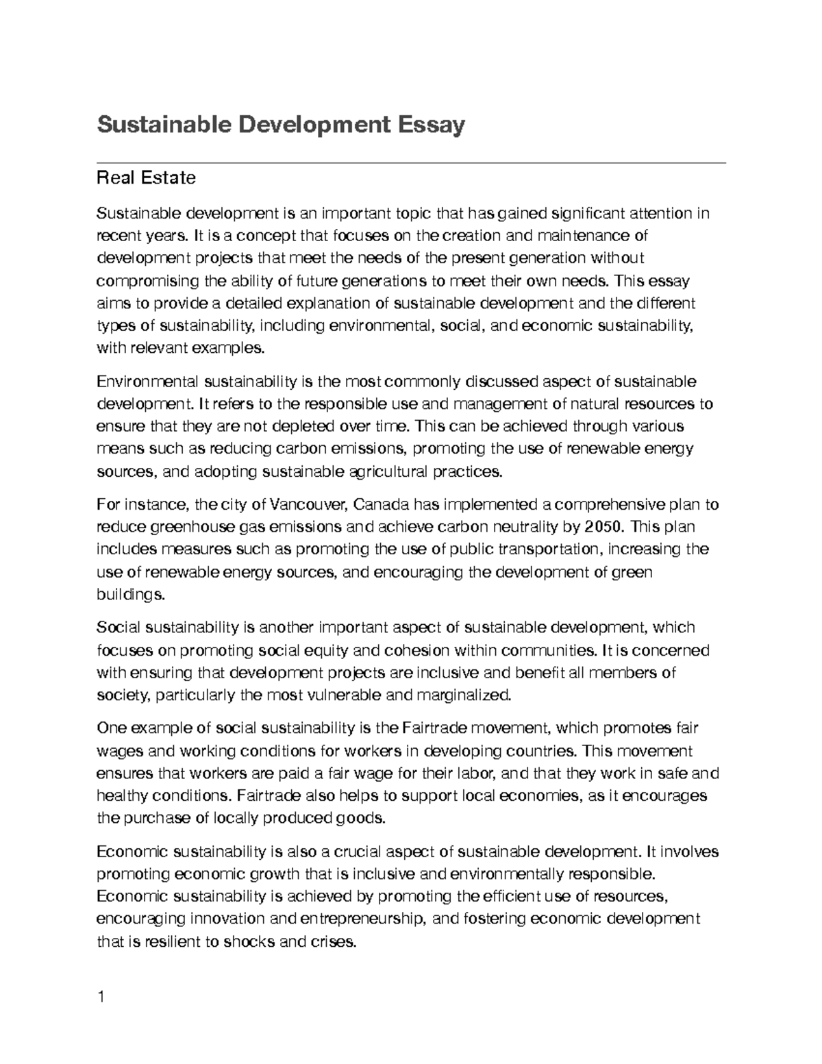 Sustainable Development Essay - It is a concept that focuses on the ...