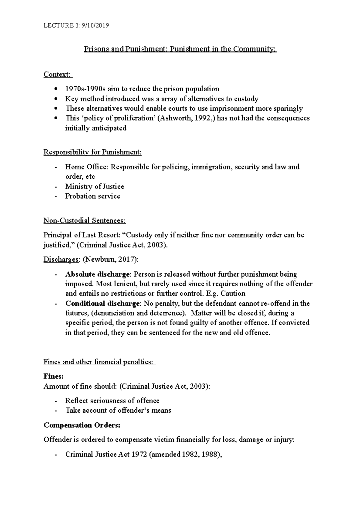 Lecture 3 - Prisons and Punishment - Prisons and Punishment: Punishment ...
